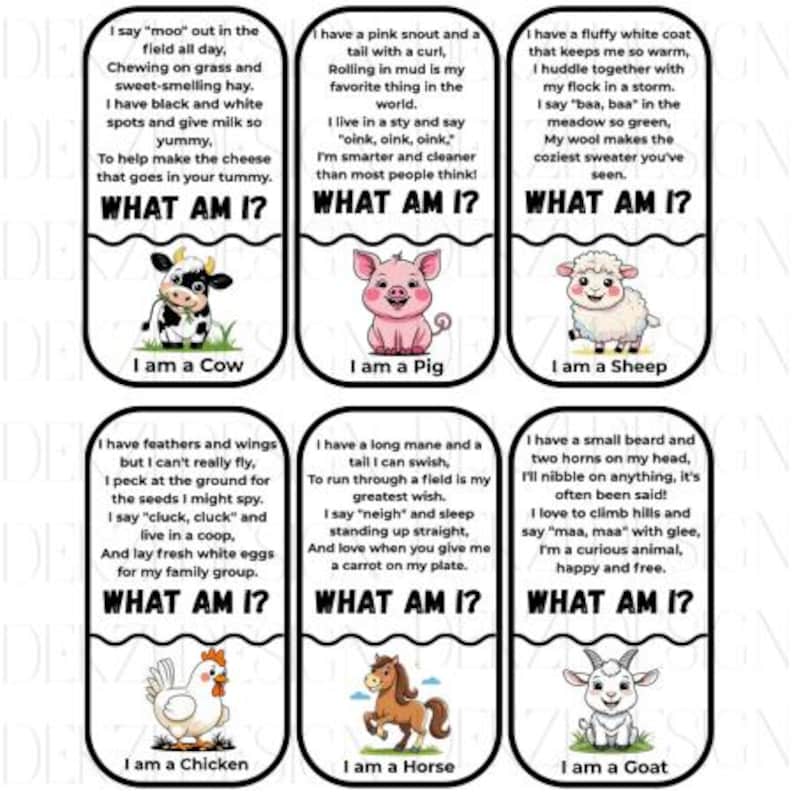 Farm Animal Guessing Game, What Am I Printable Cards, Montessori ...