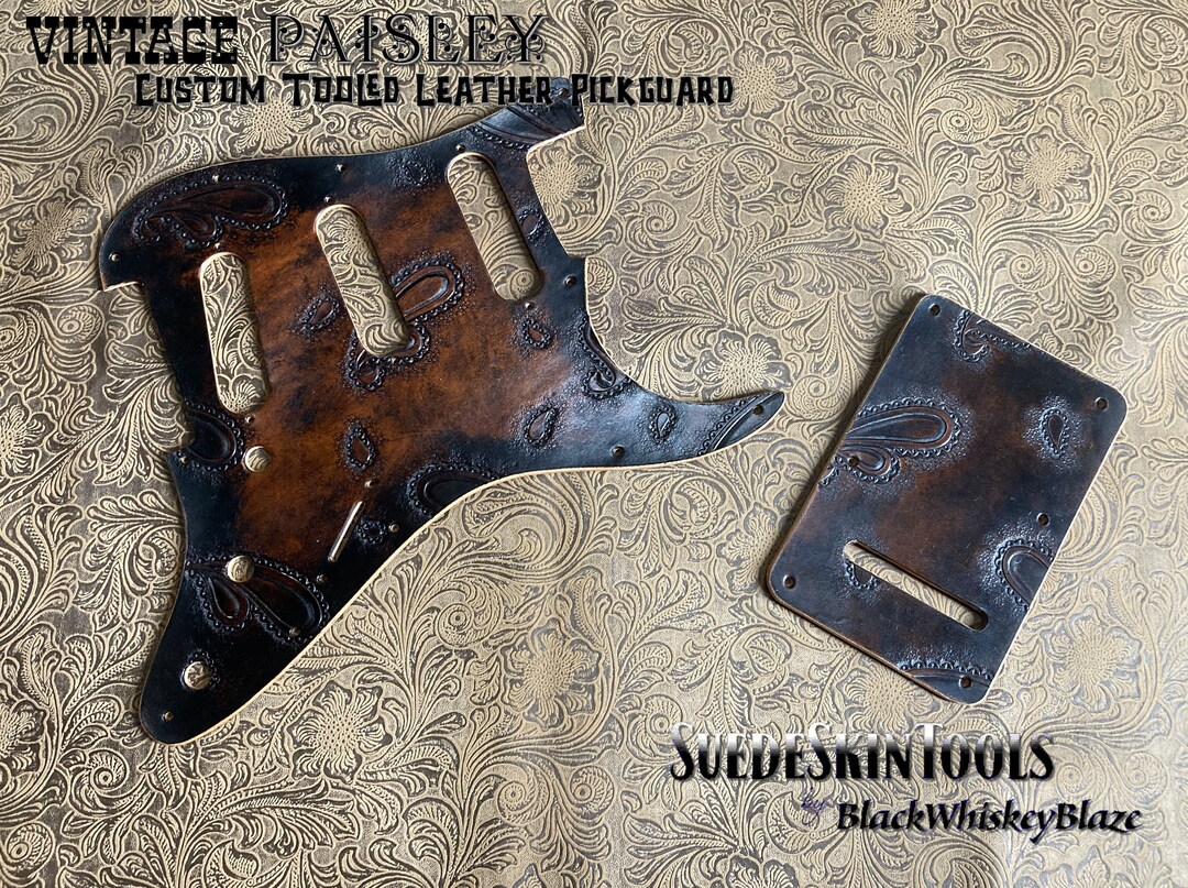 Custom Tooled Leather Paisley Pickguard Backplate Combo Fits Fender ...
