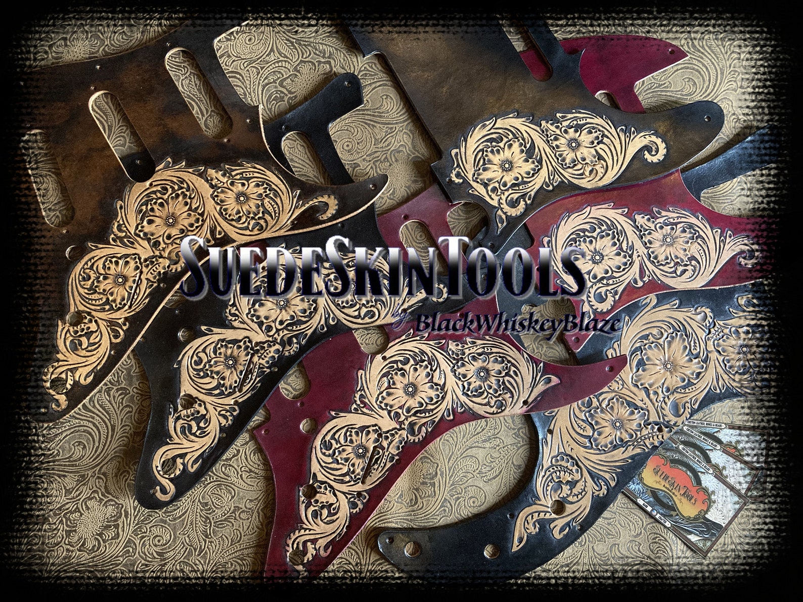 Custom Tooled Leather Distressed Brown Pickguard Backplate Combo Fits ...