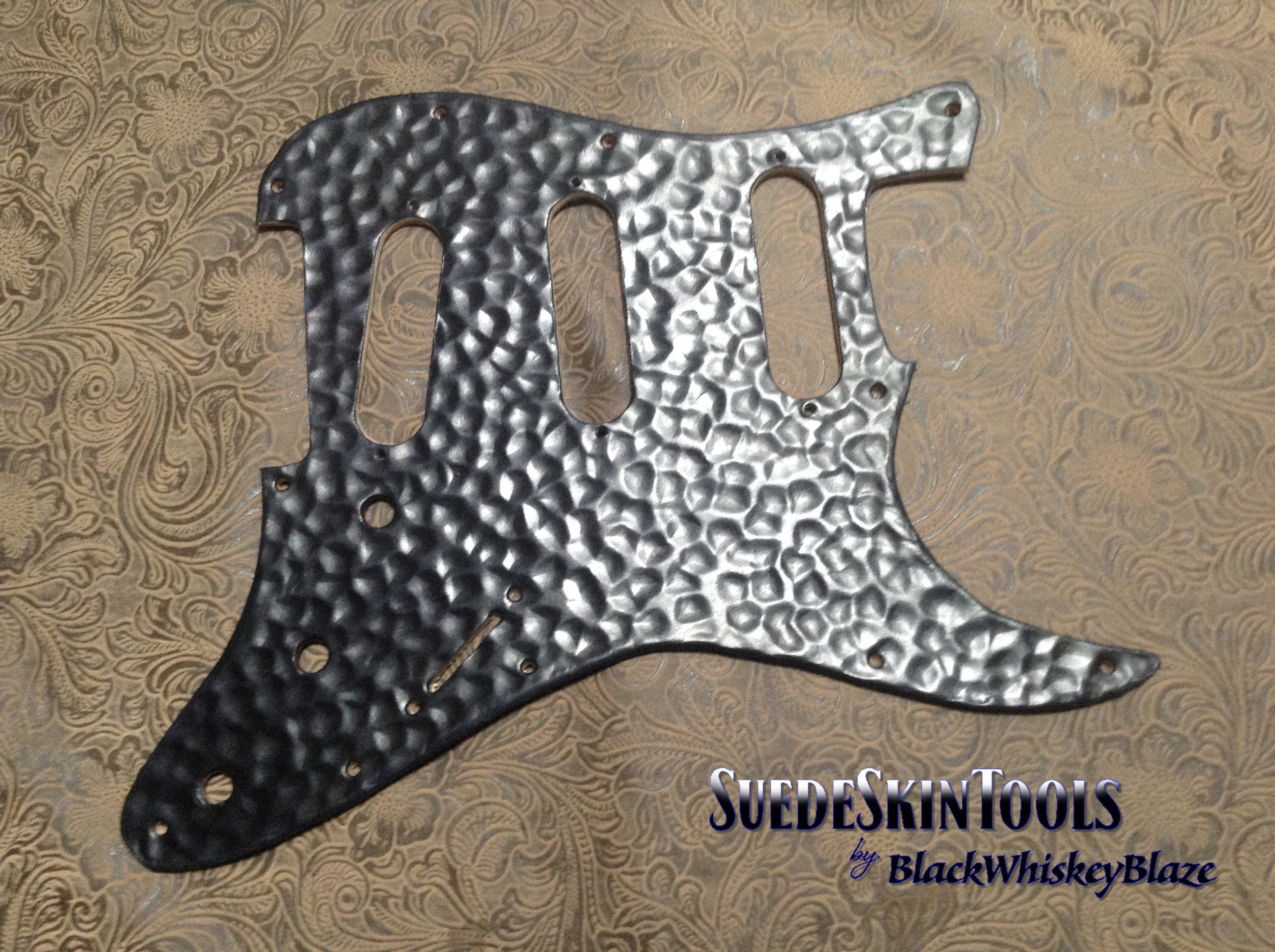 Custom Tooled Leather hammered Metal Style Pickguard Fits Fender ...