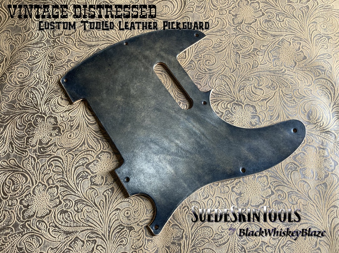 Custom Distressed Tooled Leather Pickguard Fits Fender Telecaster Tele ...