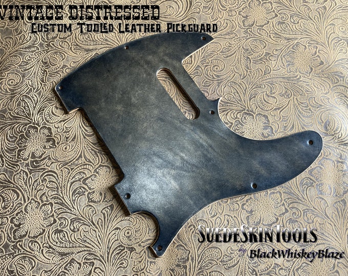 Custom Distressed Tooled Leather Pickguard Fits Fender Telecaster Tele ...
