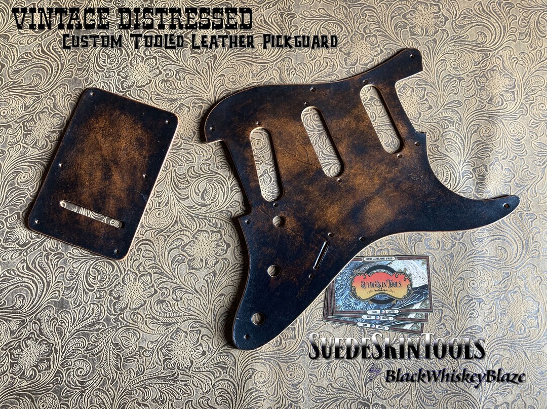 Custom Tooled Leather Pickguard Backplate Combo Distressed Brown Fits ...