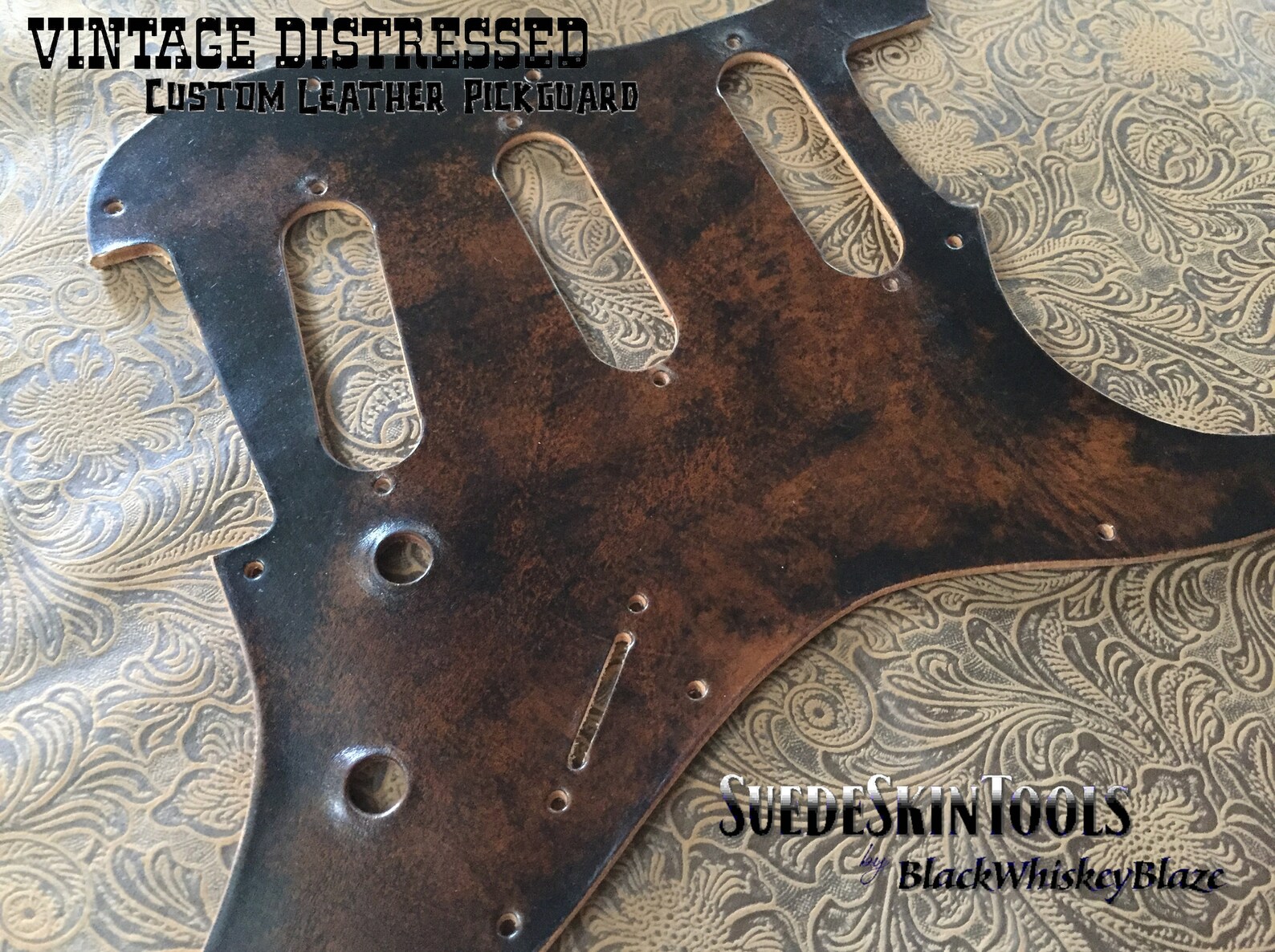 Custom Tooled Leather Alt Distressed Brown Pickguard Fits Fender ...