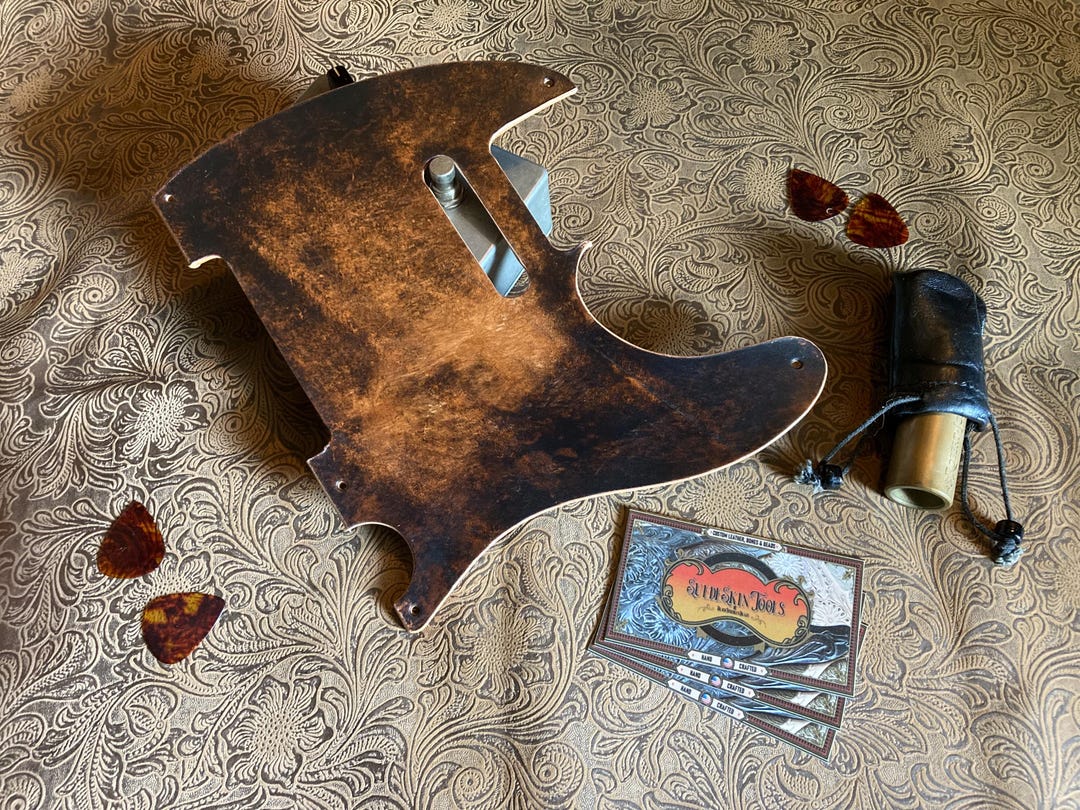 Custom Tooled Leather Alt Distressed Brown Pickguard Fits Fender ...