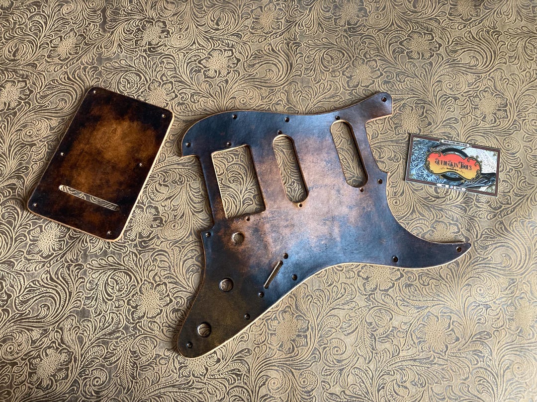 Custom Tooled Leather Distressed Brown Pickguard Backplate Combo Fits ...