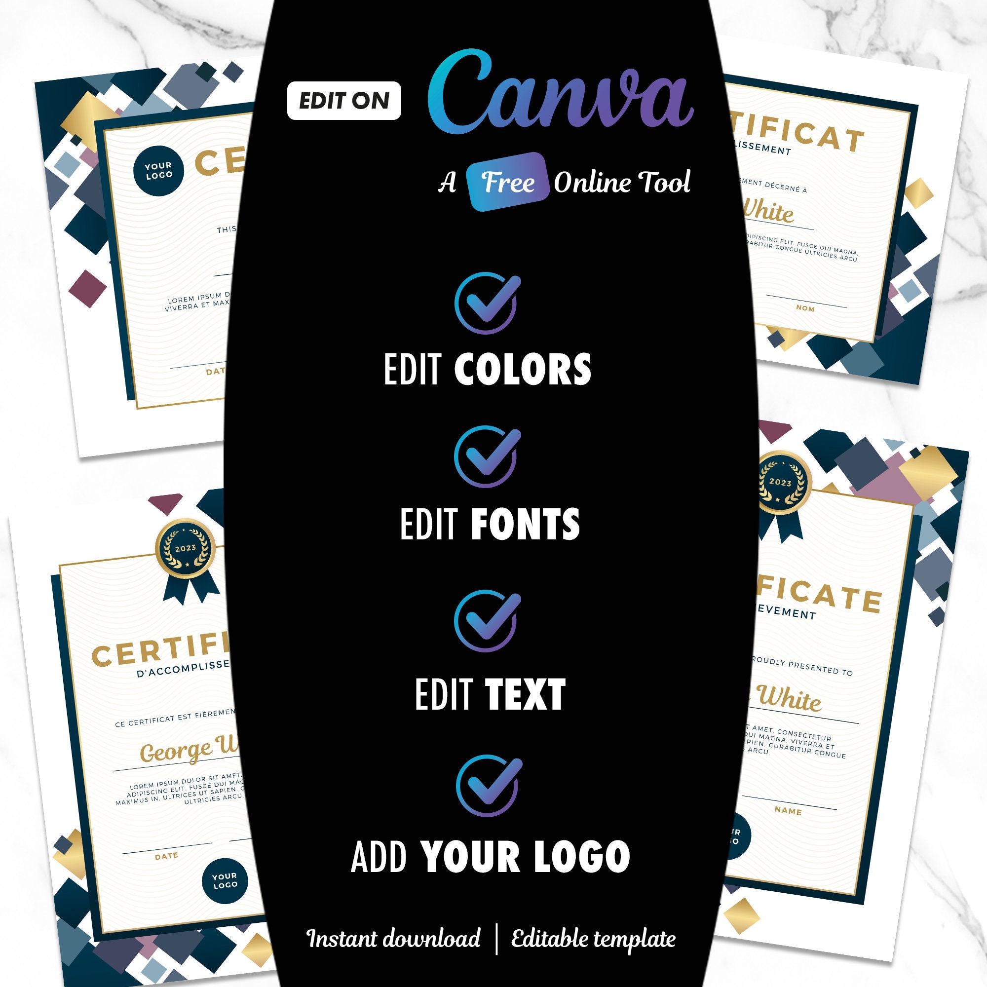 Certificate, Certificate Template, Canva Template, Award Certificate ...