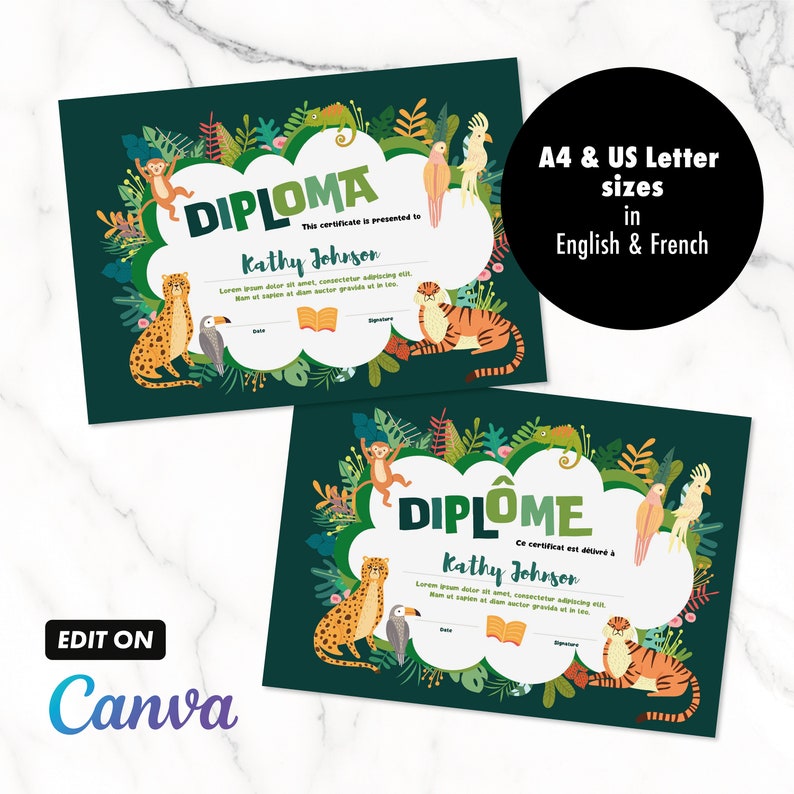 Kindergarten Diploma, Daycare Certificate Template, Canva Template ...