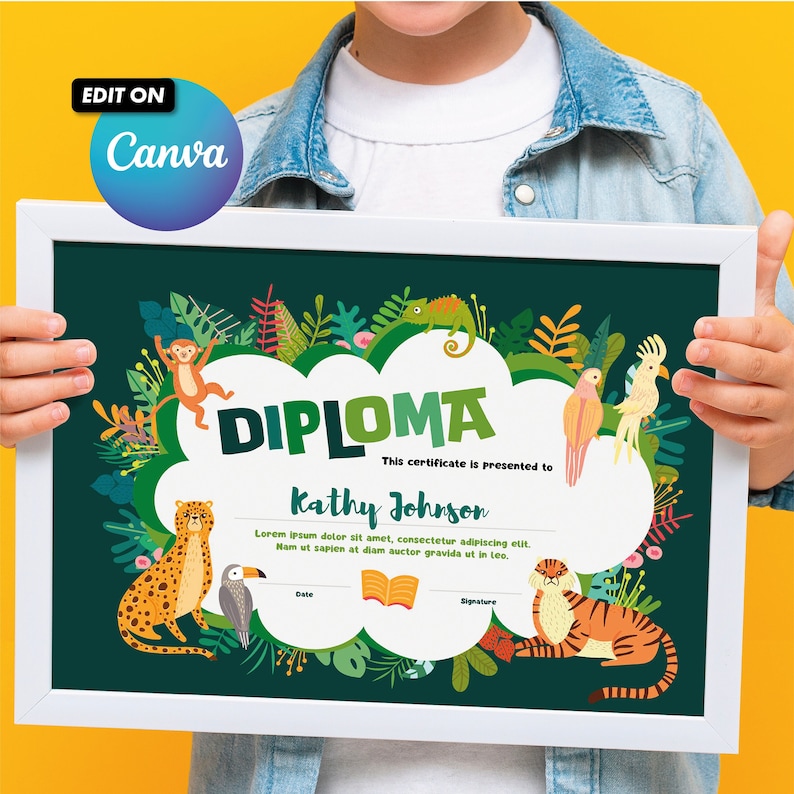 Kindergarten Diploma, Daycare Certificate Template, Canva Template ...