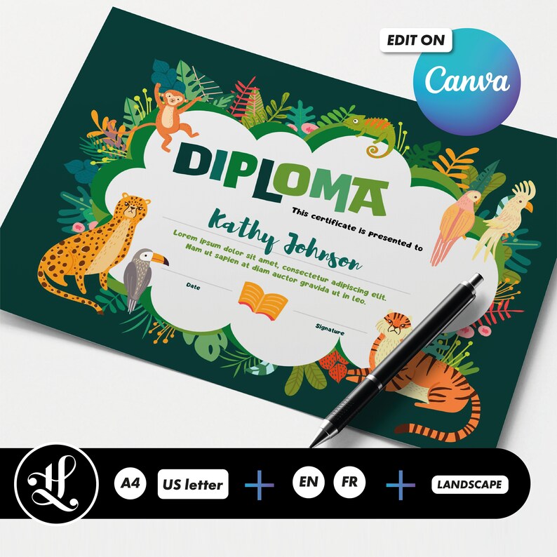 Kindergarten Diploma, Daycare Certificate Template, Canva Template ...