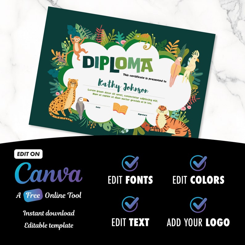 Kindergarten Diploma, Daycare Certificate Template, Canva Template ...