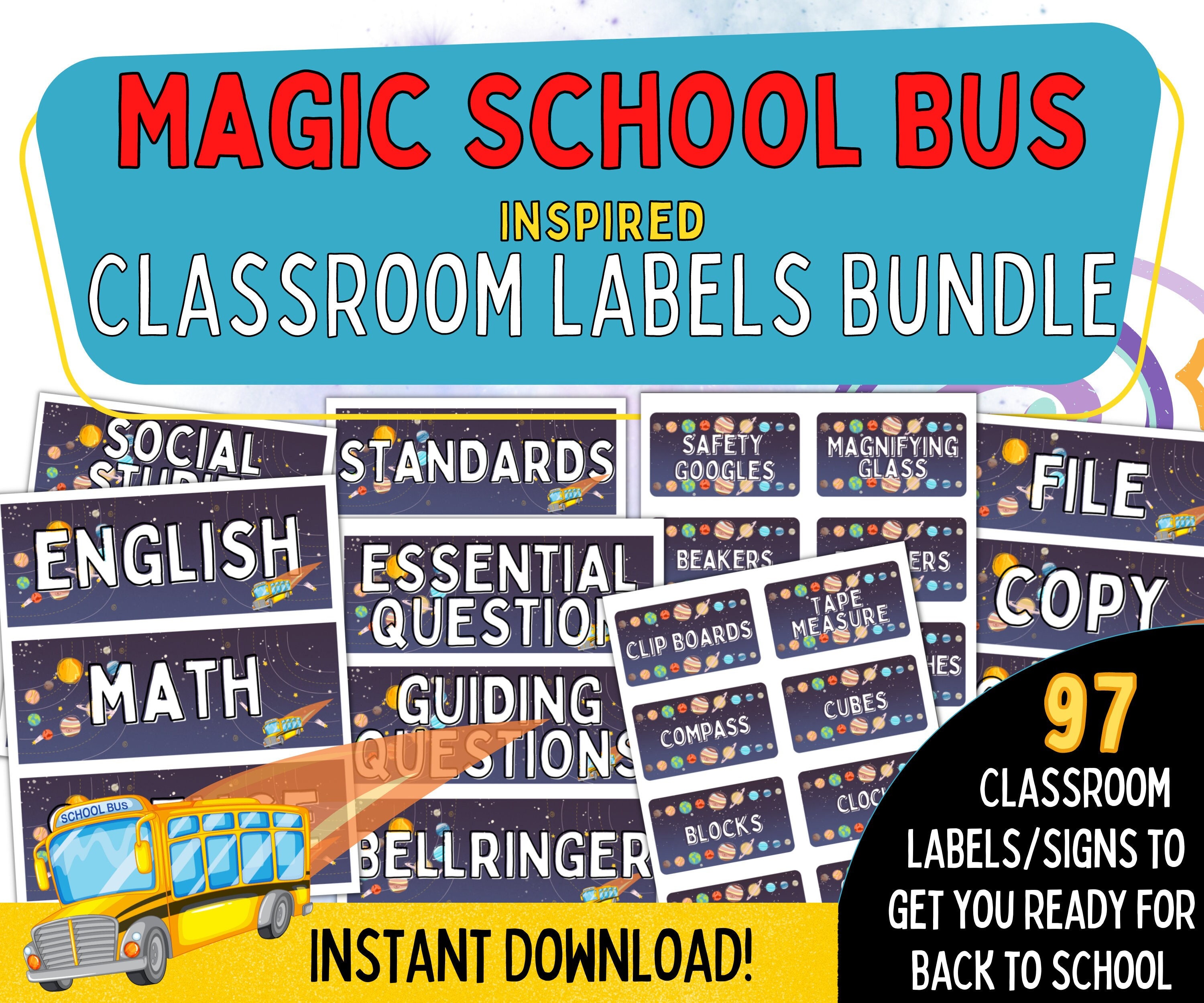 Classroom Organization Labels Magic School Bus Inspired | Teacher ...