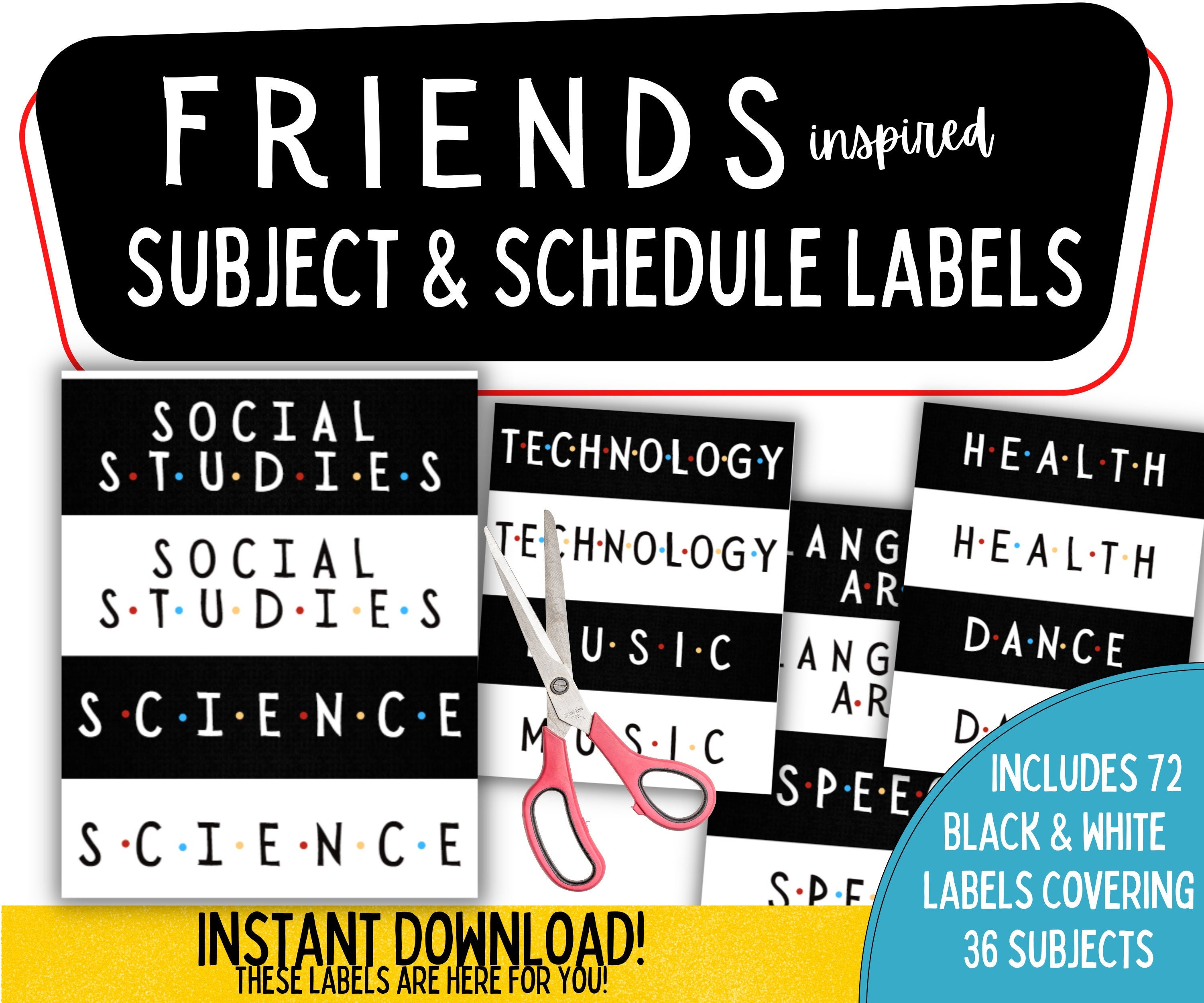 School Subject Labels | Schedule Cards | Daily Schedule | Friends ...