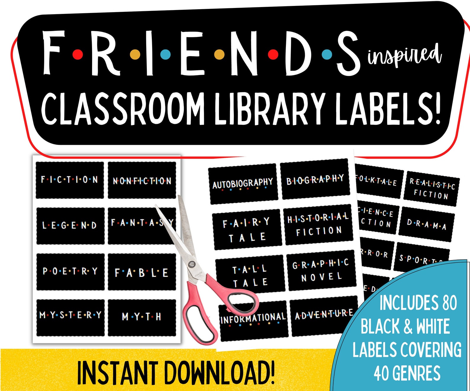 Library Genre Labels Book Bin Labels Teacher Labels - Etsy
