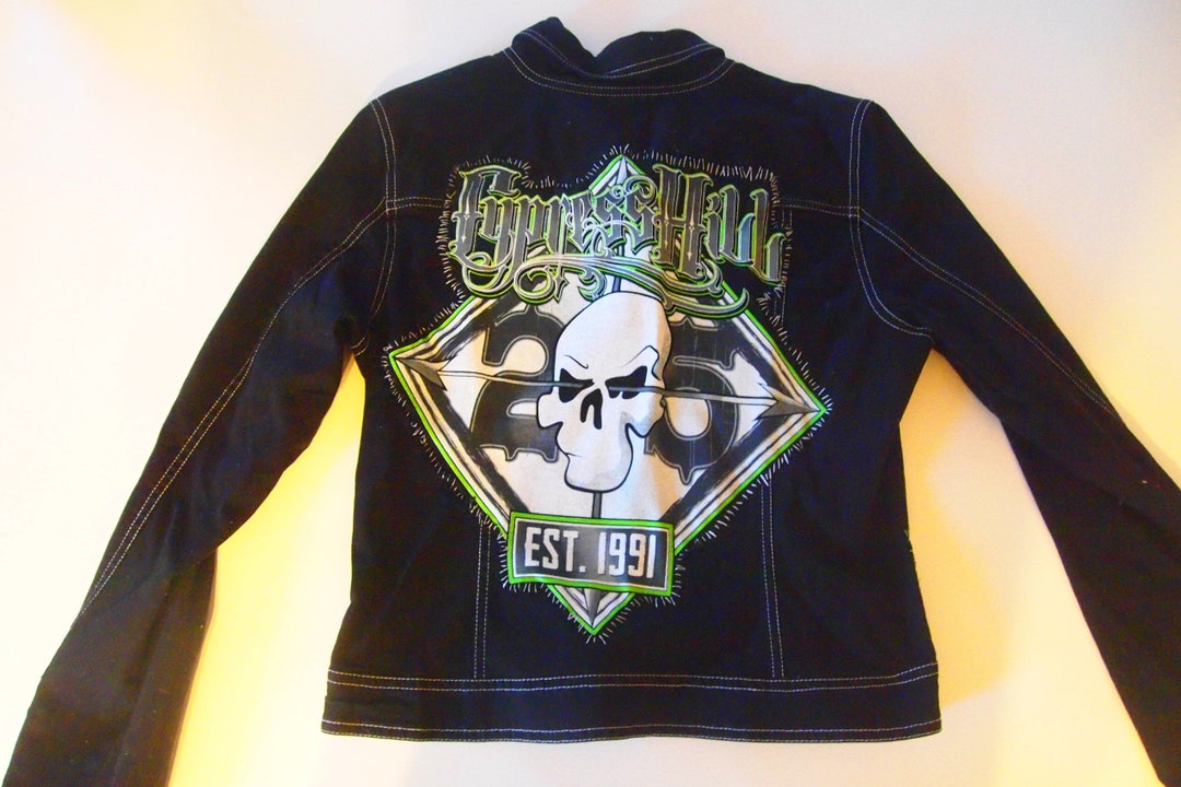Custom Cypress Hill Vintage Patched Black Denim Jacket Sz M 90s Hip Hop ...