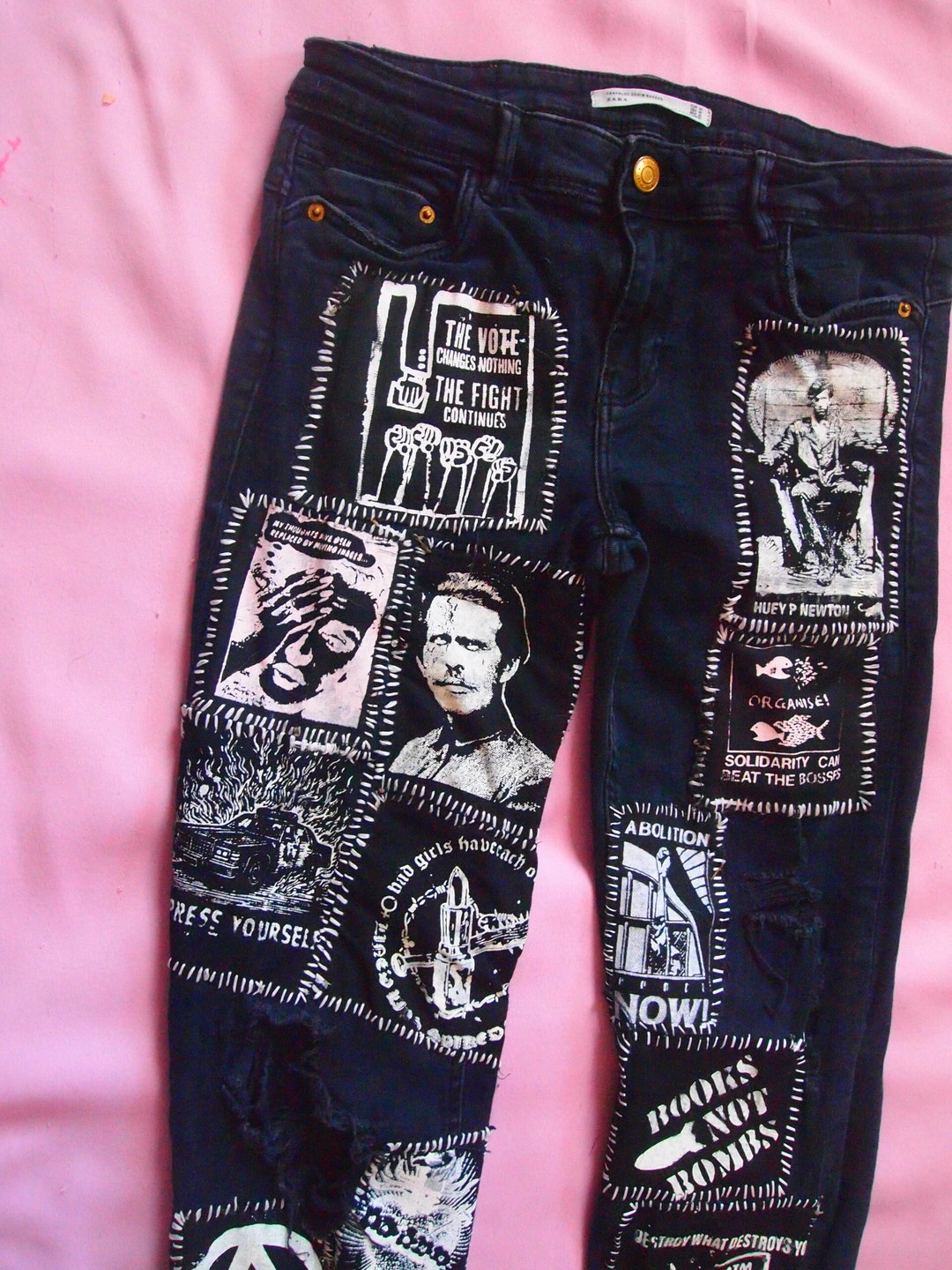 Custom Punk Patched Jeans Sz 28 Crust Pants Handmade Distressed Vintage ...