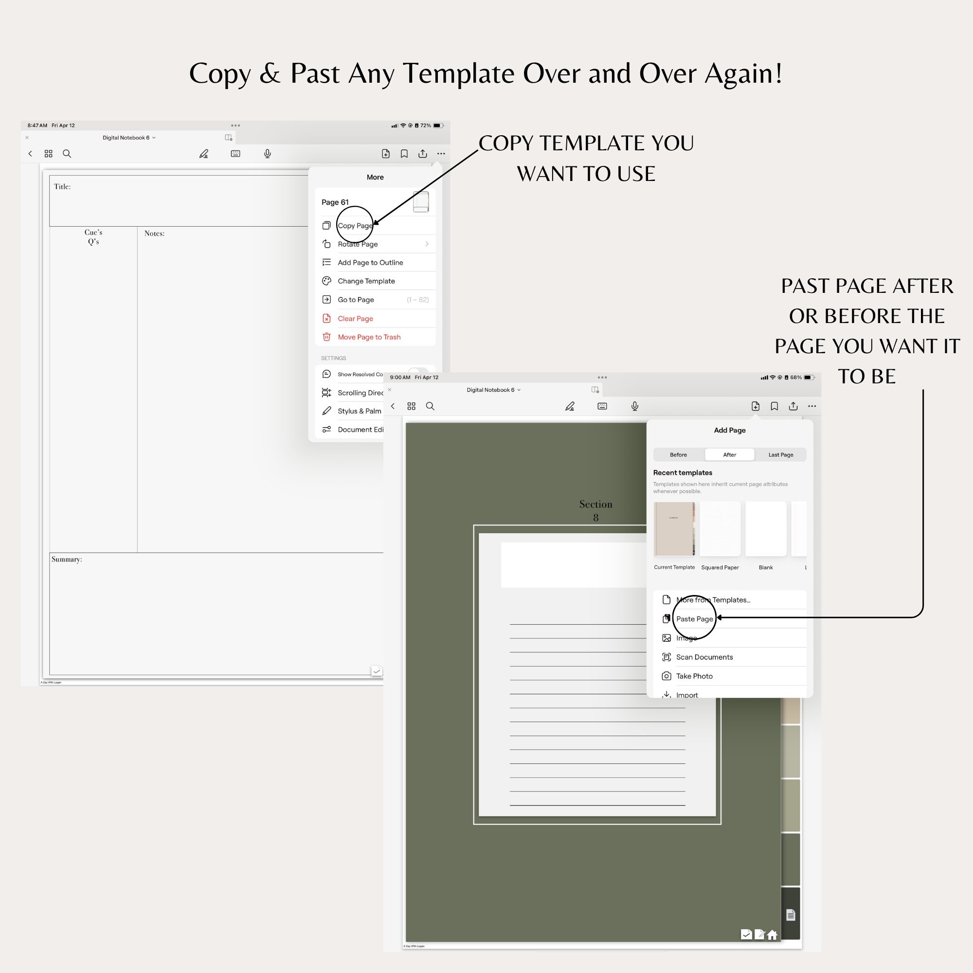 8 Subject Digital Notebook by A Day With Logan, Hyperlinked Notebook ...