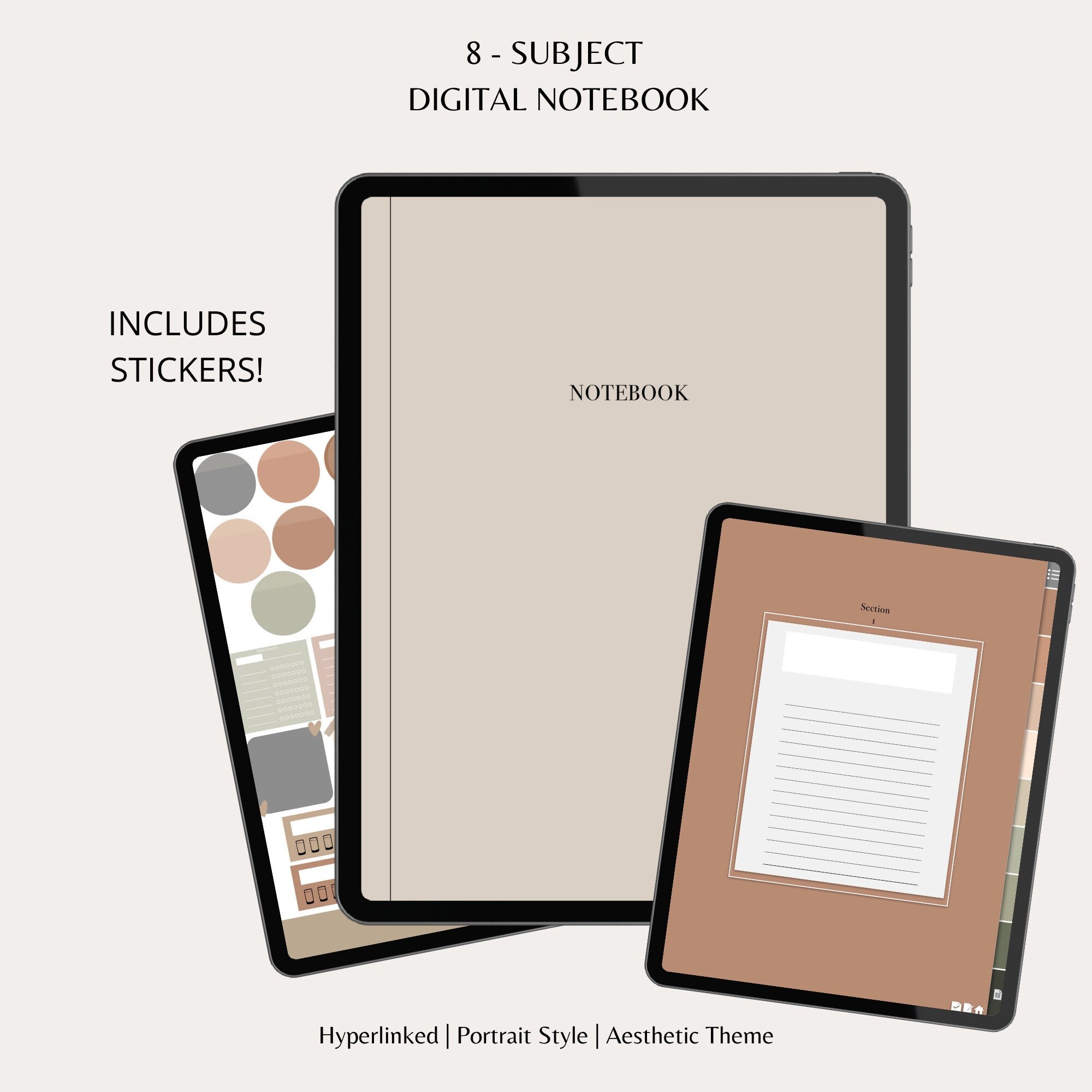 8 Subject Digital Notebook by A Day With Logan, Hyperlinked Notebook ...