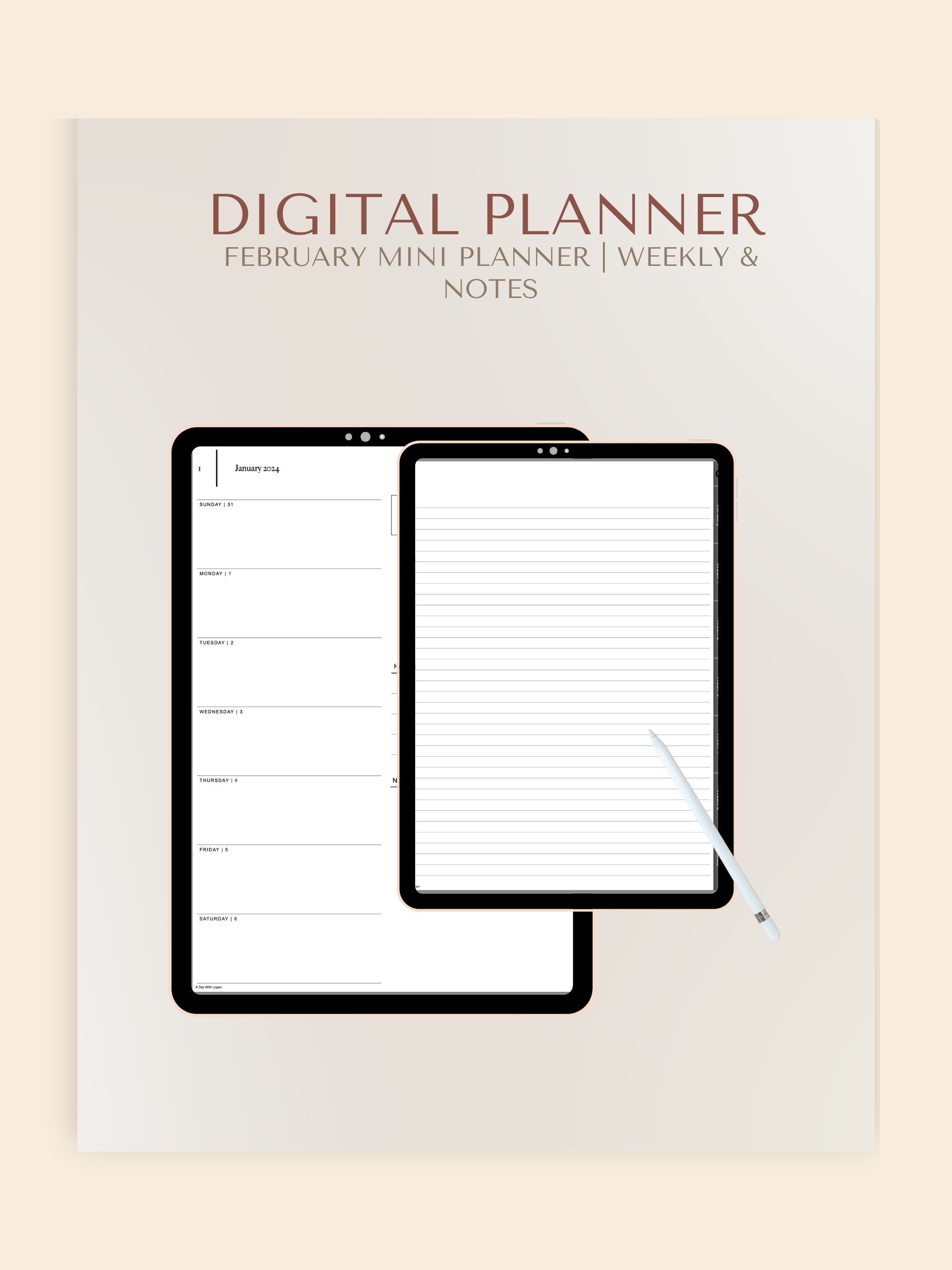 FEBRUARY ONLY 2024 Dated Digital Planner Sunday Start, Portrait ...