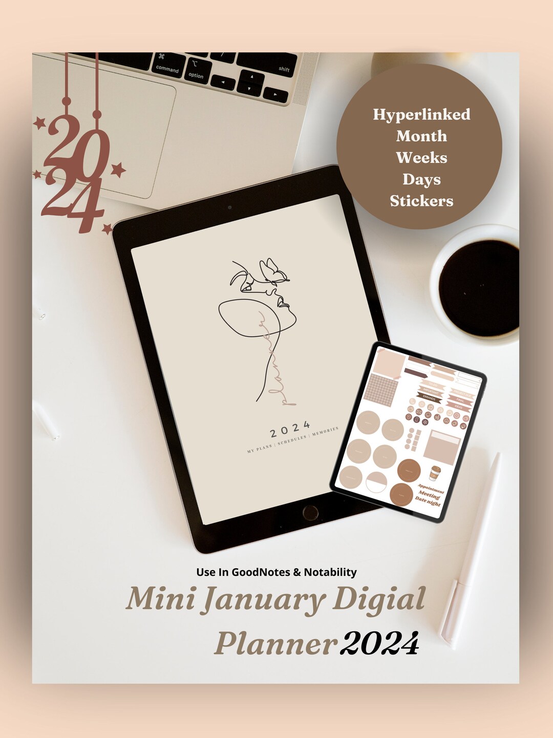 2024 Mini January Digital Planner - Etsy UK