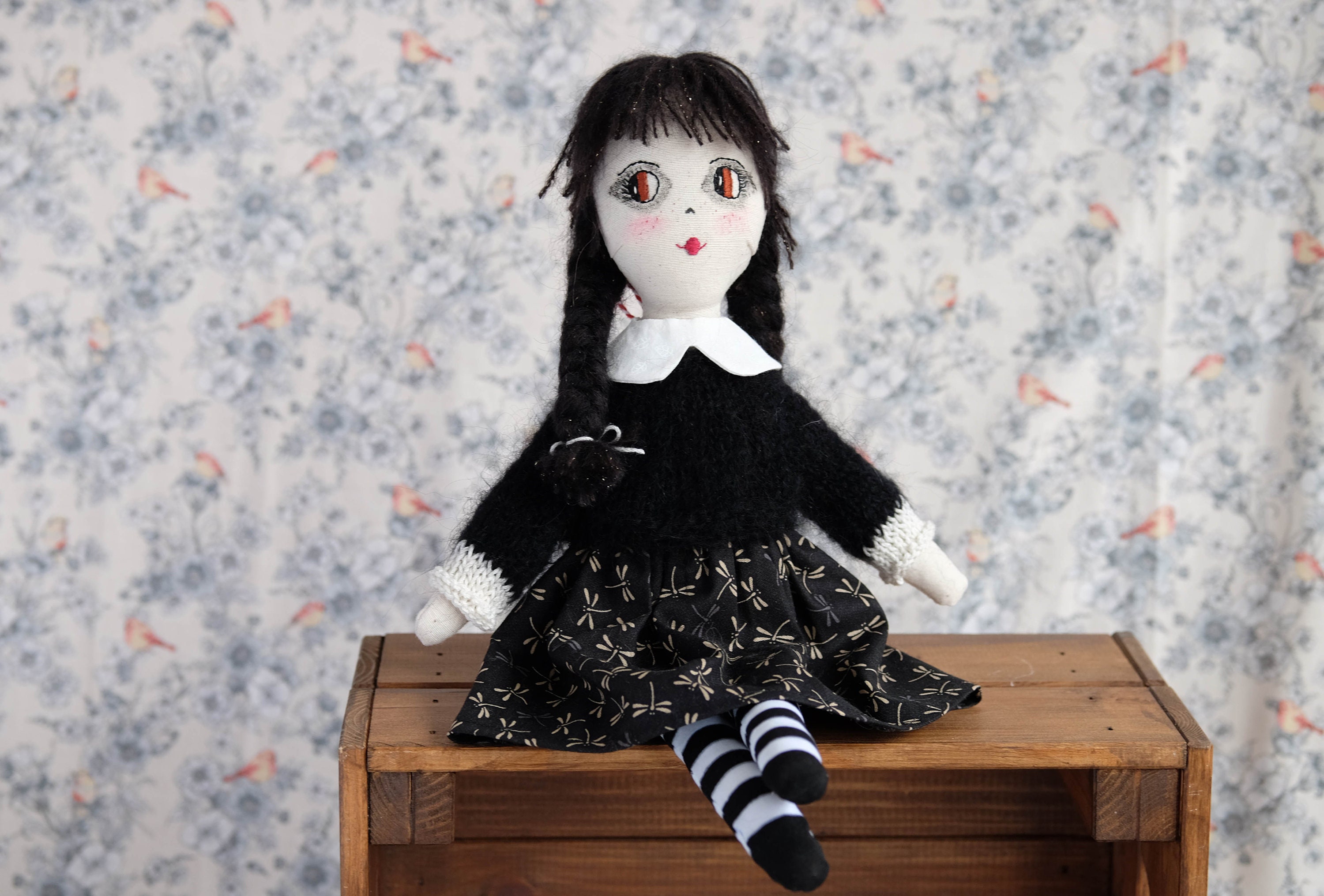Wednesday Addams Fabric Doll, Gothic Handmade Doll With Removable ...