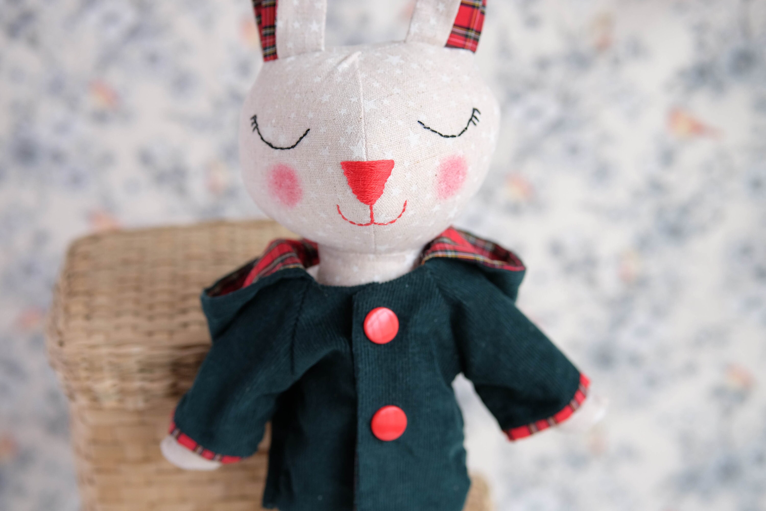 Linen Stuffed Bunny With Green Coat, Heirloom Stuffed Bunny Doll ...