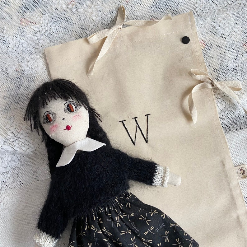 Wednesday Addams Fabric Doll, Gothic Handmade Doll With Removable ...