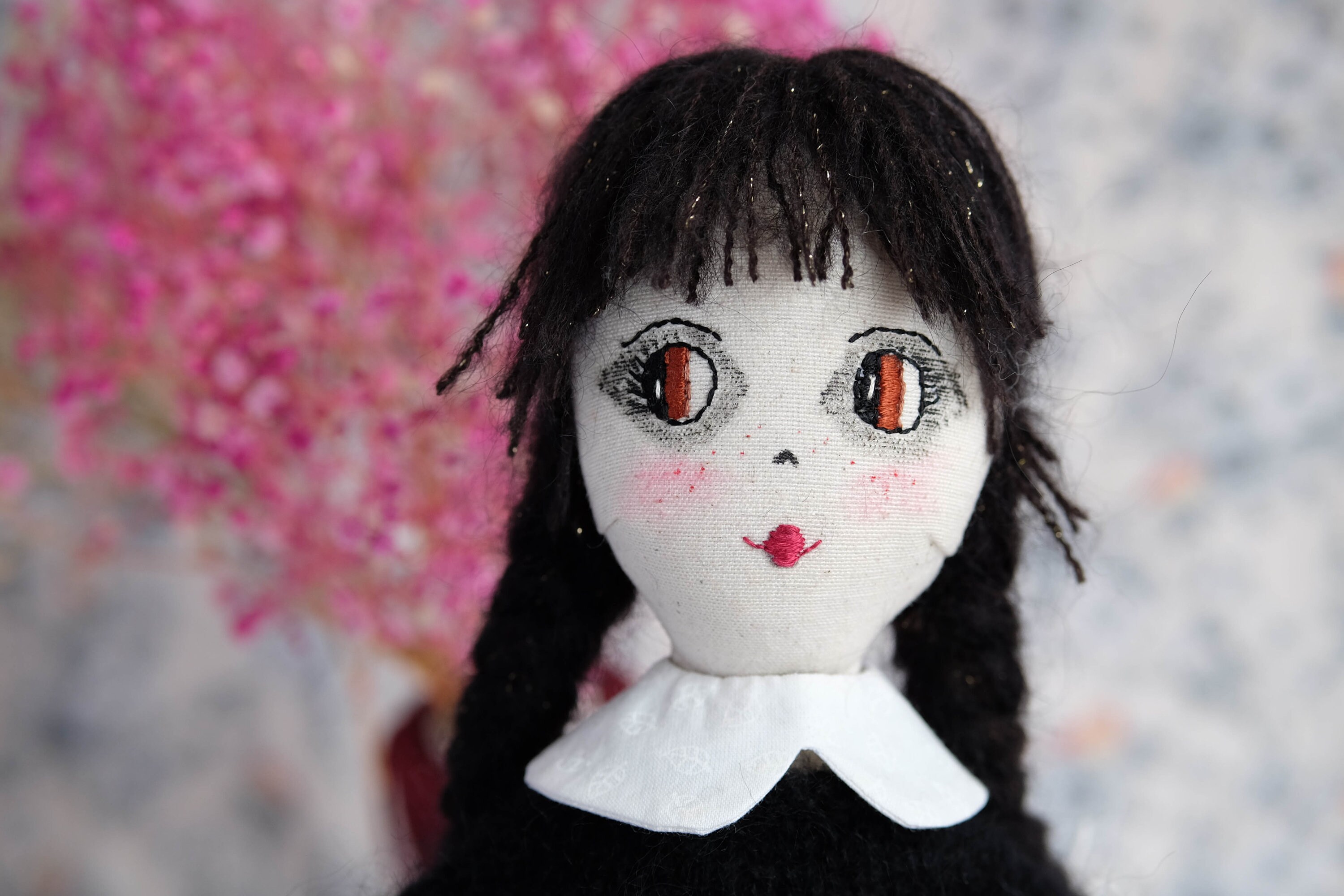 Wednesday Addams Fabric Doll, Gothic Handmade Doll With Removable ...
