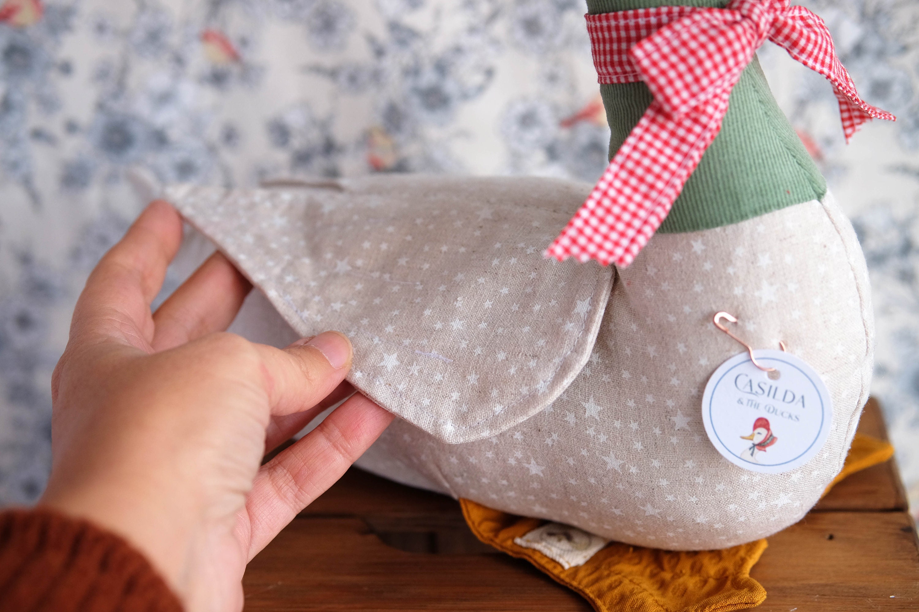 Decorative Linen Stuffed Duck, Green Stuffed Duck With a Bow ...