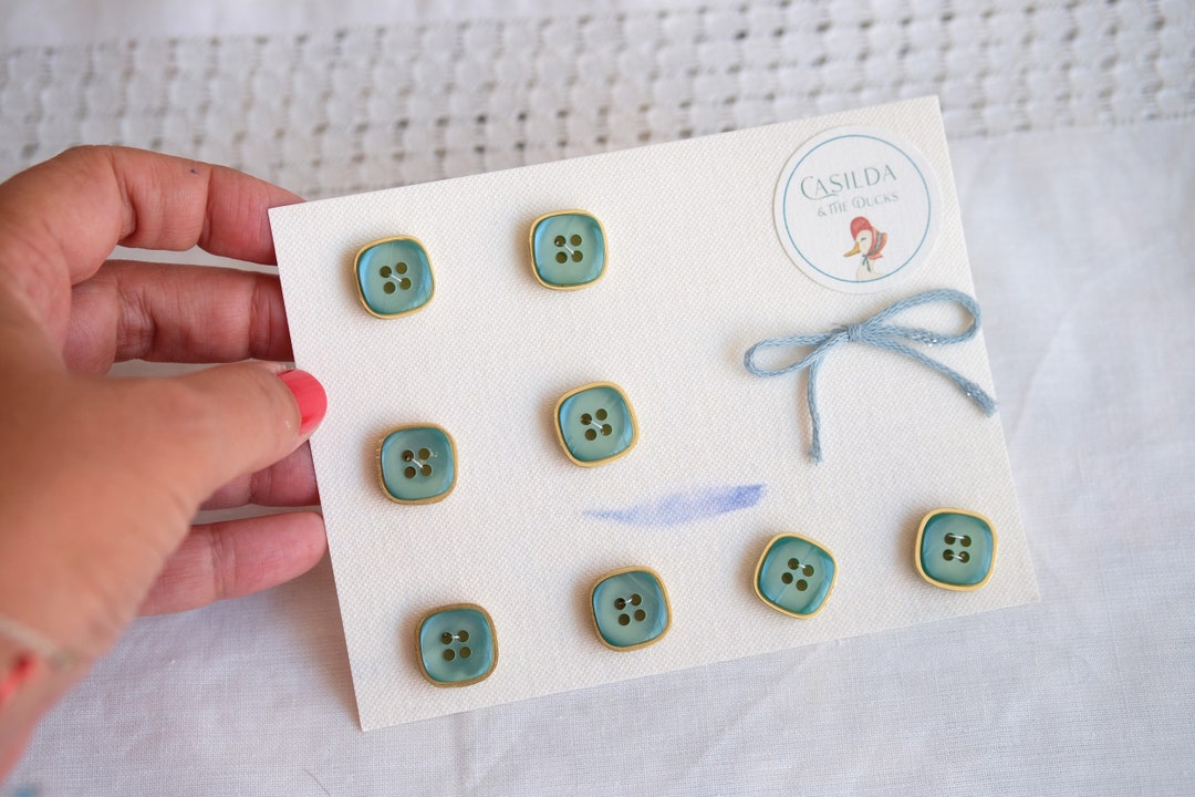 Green Square Buttons With Gold Effect, Green 1970s Buttons, Set of 8 ...