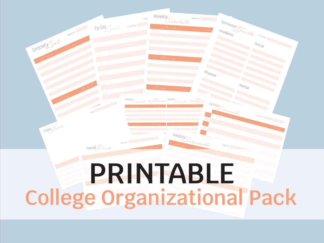 PRINTABLE College Organization Pack (orange) - Meal Prep, Grocery Lists ...