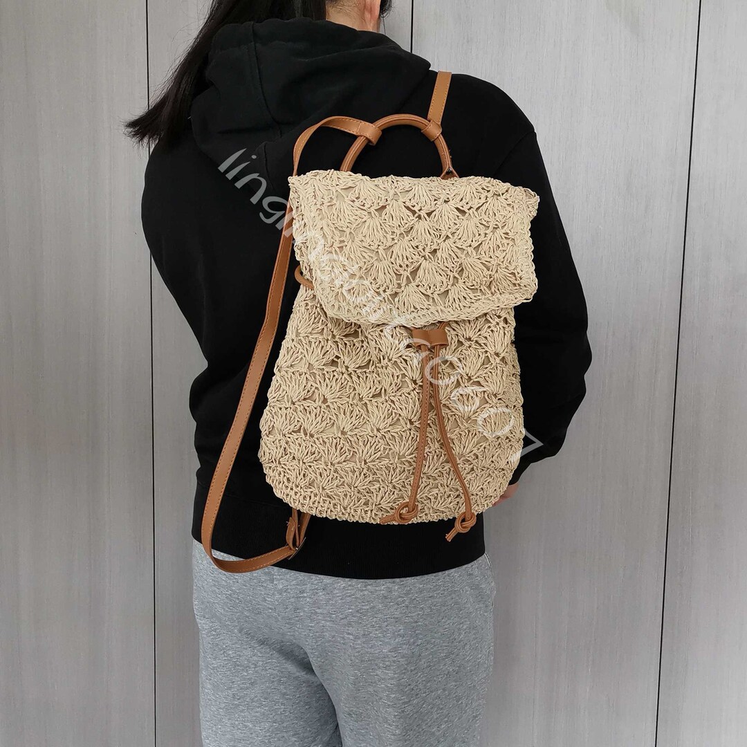 Handmade Straw Bag, Woven Beach Bag, Women's Straw Weave Backpack ...