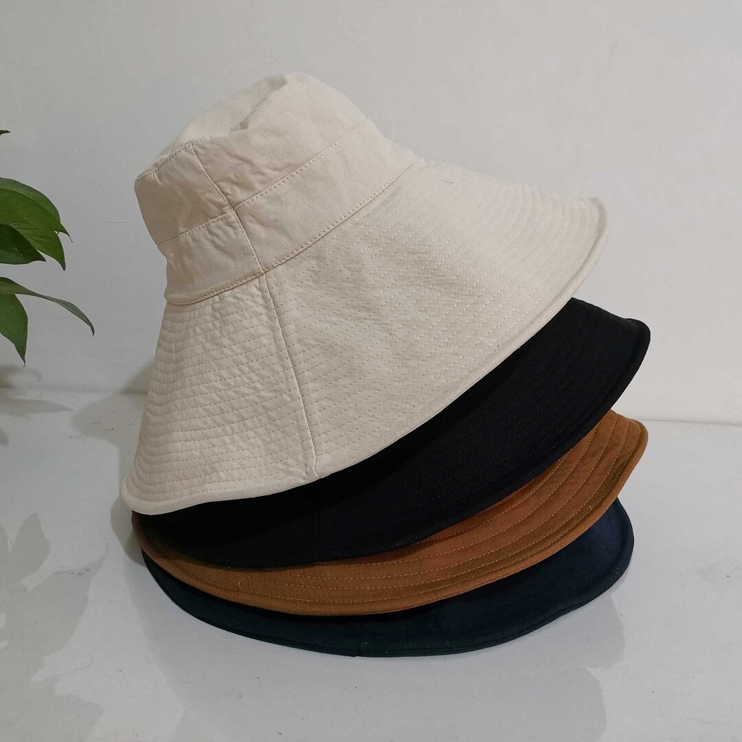 Wide Brim Cotton Linen Bucket Hat , Bucket Hat for Women, Sun Hat for ...