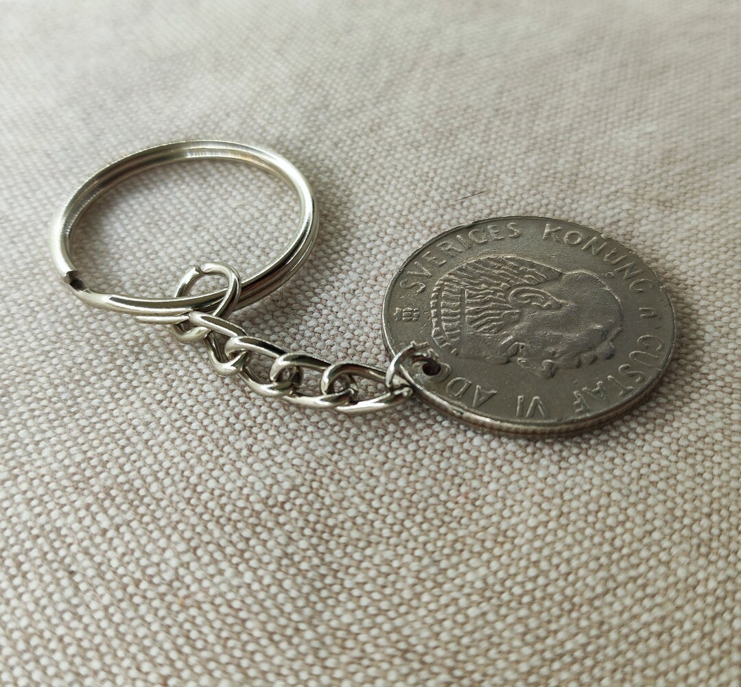 Gustaf VI Adolf One Crown Swedish Coin Keychain Purse Charm Backpack ...
