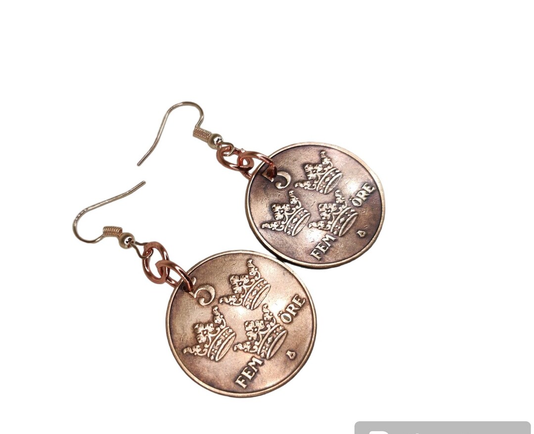 1950 Vintage Swedish Fem öre Coin Earrings With Pink Hooks - Etsy