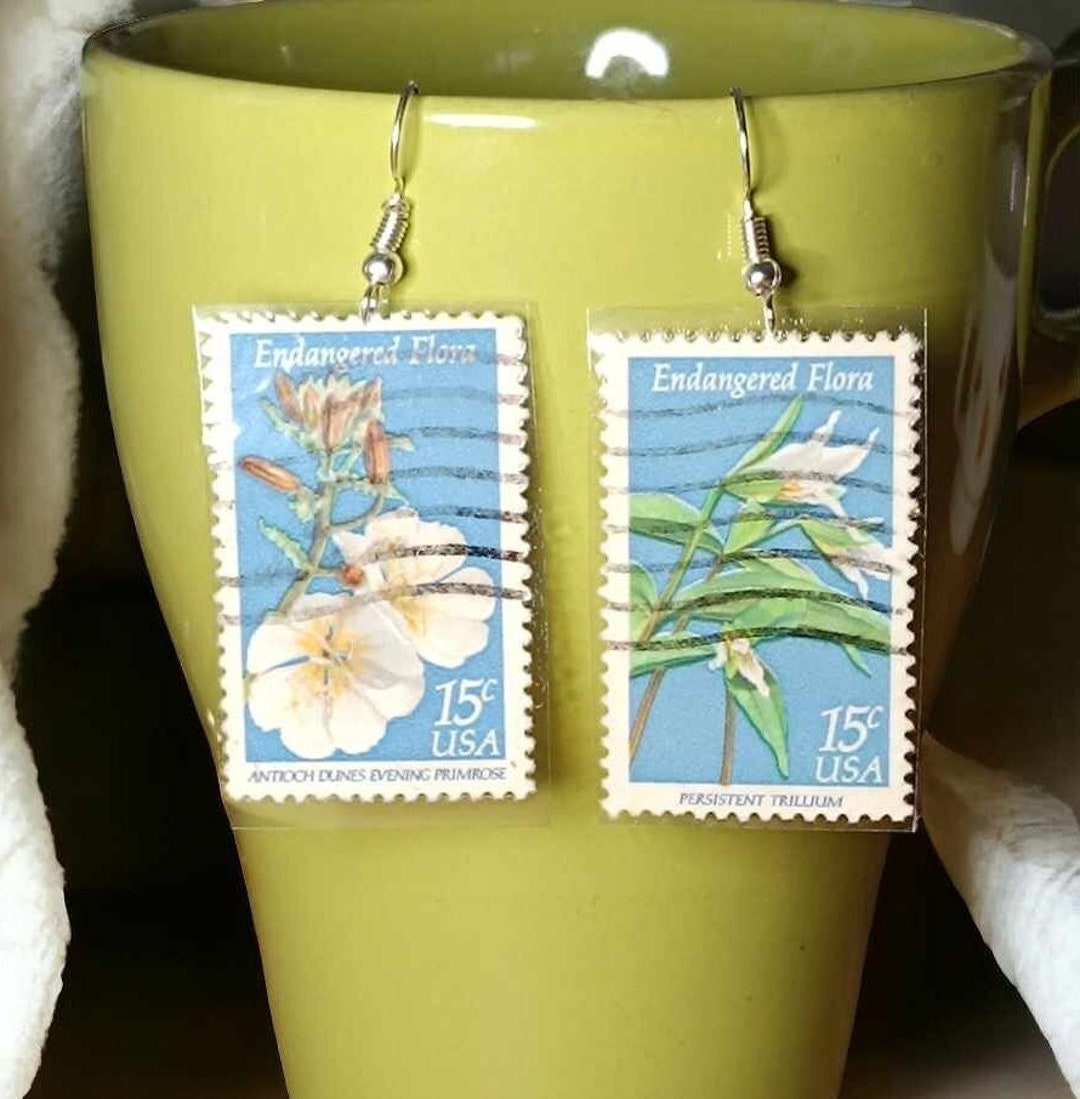1979 Endangered Floral Previously Mailed Postal USA Stamp Earrings ...