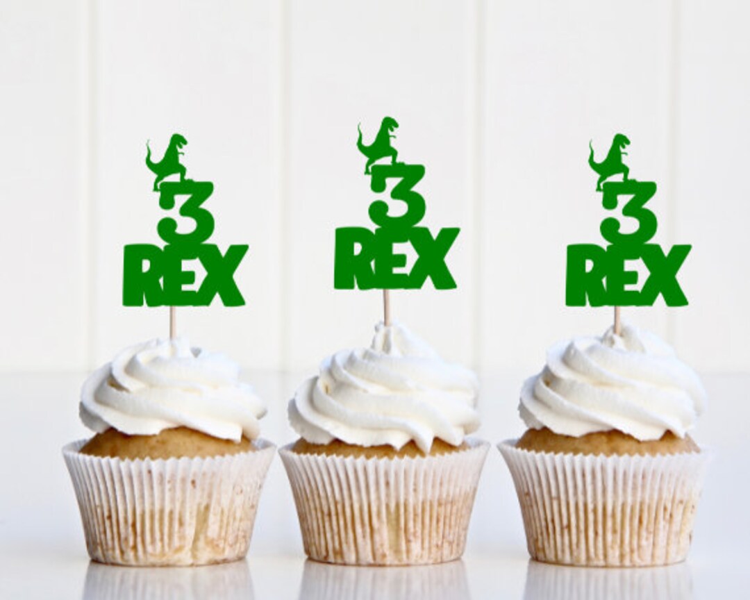 3 Rex Cake Topper Svg, Dinosaur Cupcake Topper Svg, T-rex Cake Topper ...