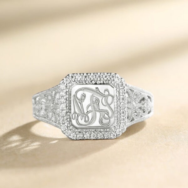 Sterling Silver Initial Rings - Etsy