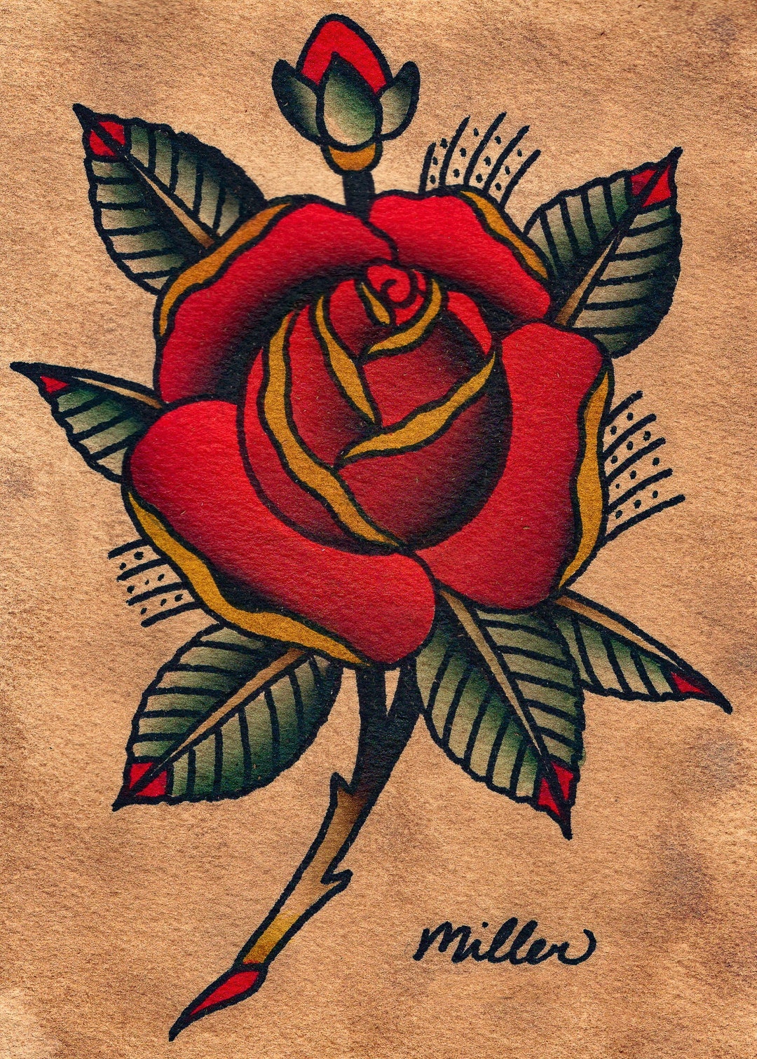 Traditional Rose Tattoo Flash Print - Etsy