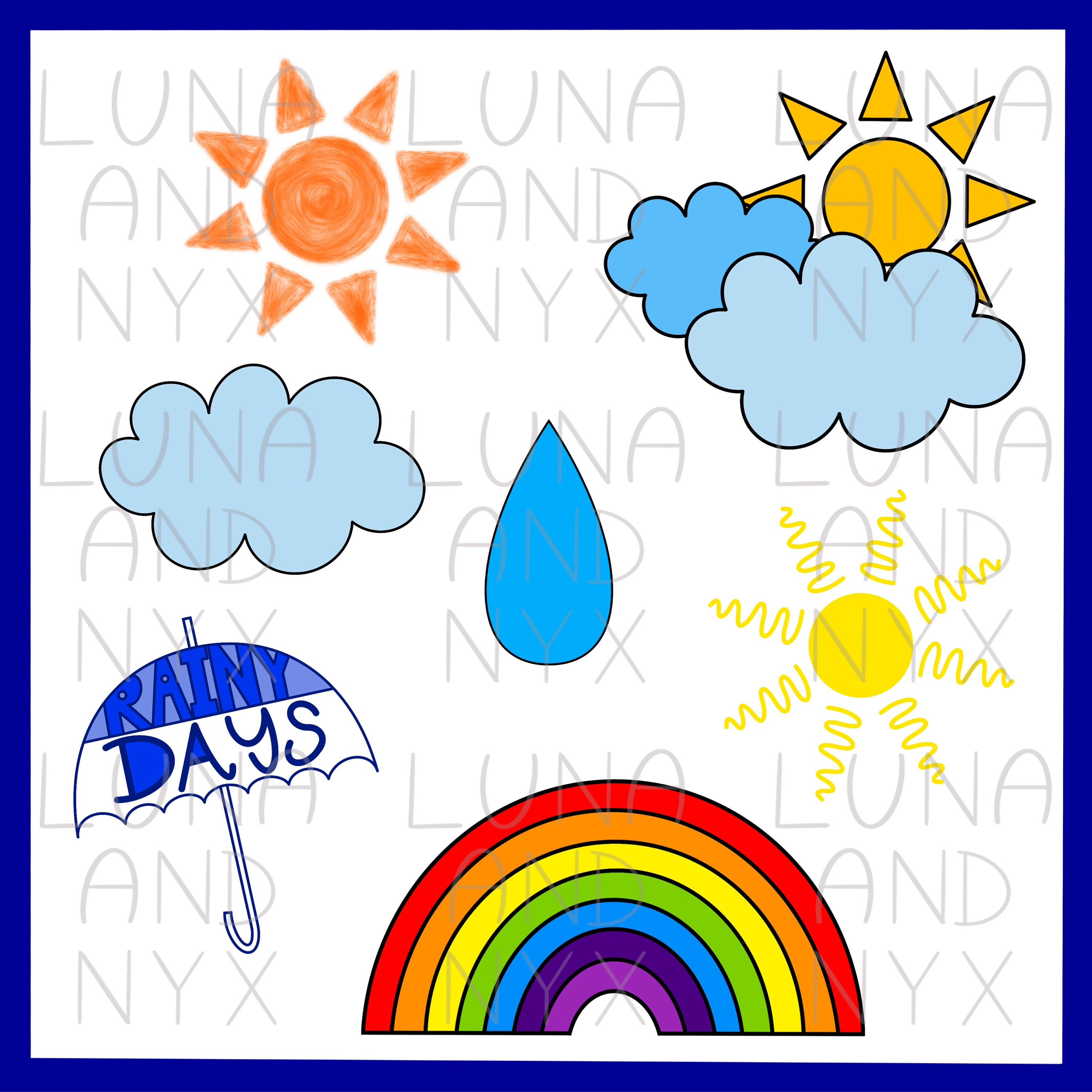Weather Clipart Set / 16 PNG Files / Coloured / Transparent Background ...