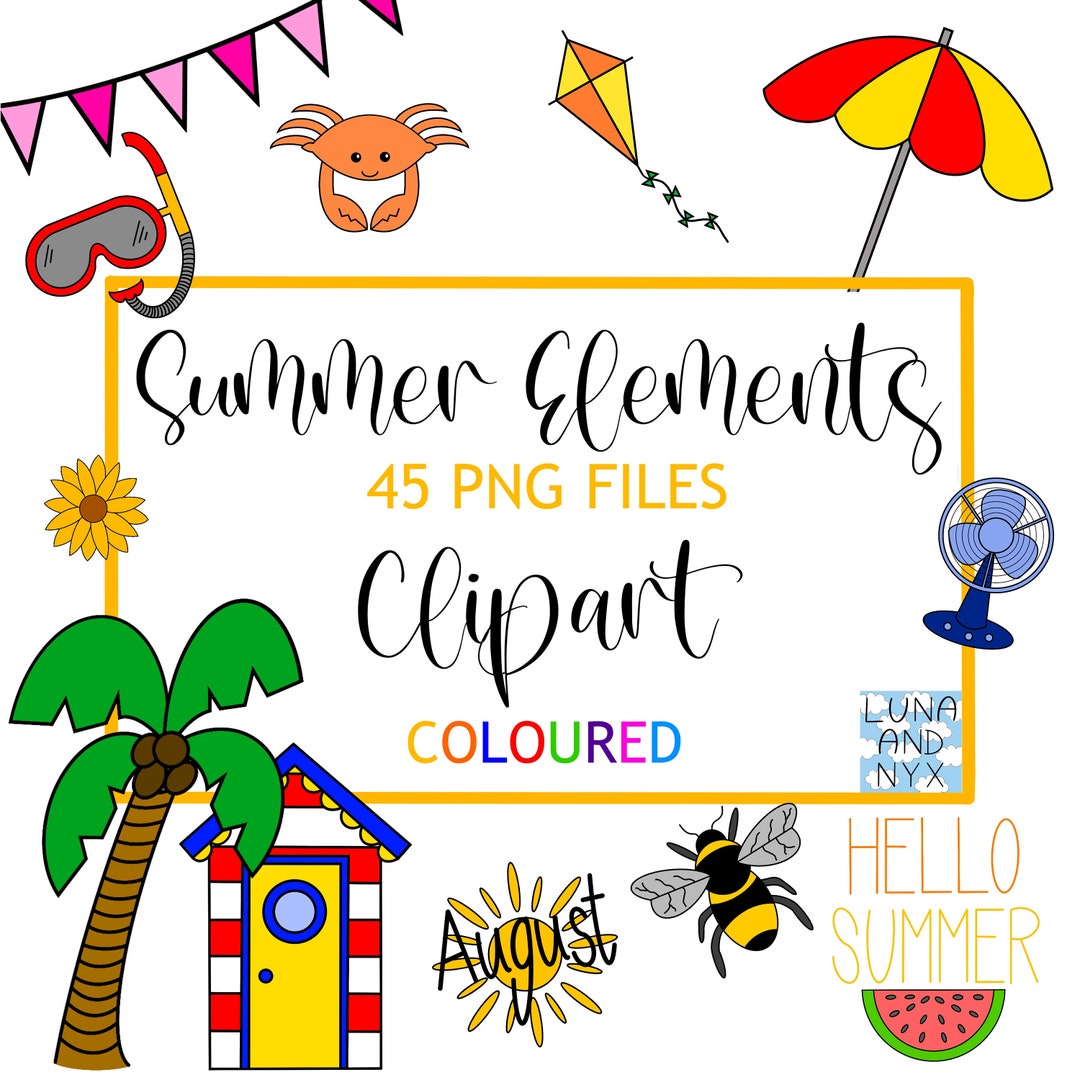 Summer Clipart Set / 45 PNG Files / Coloured / Transparent Background ...