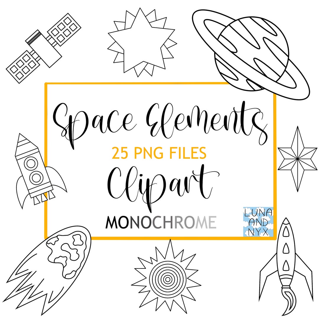 Space Clipart Set / 25 PNG Files / Monochrome / Transparent Background ...