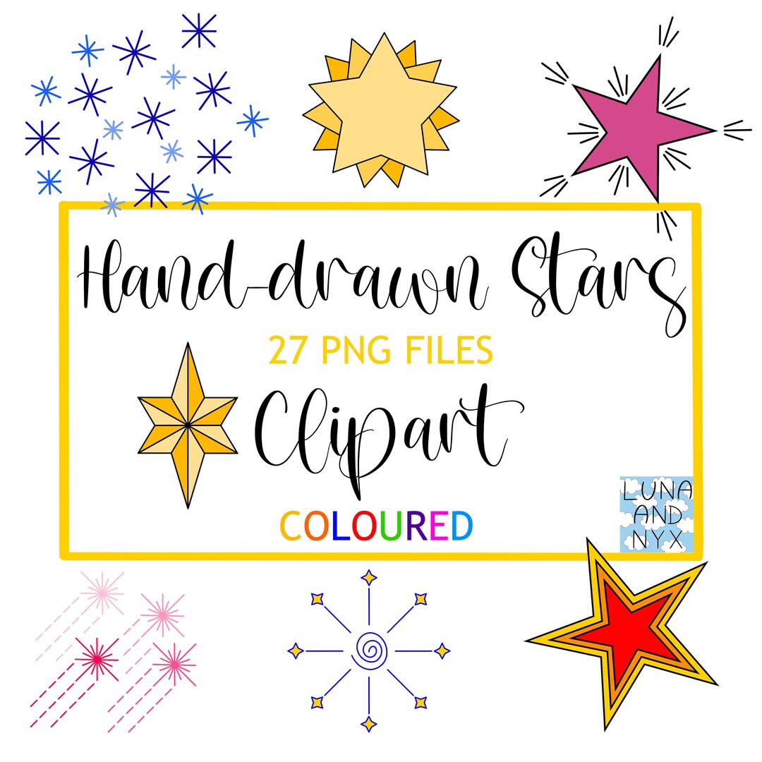 Stars Clipart Set / 27 Hand-drawn PNG Files / Coloured / Transparent ...
