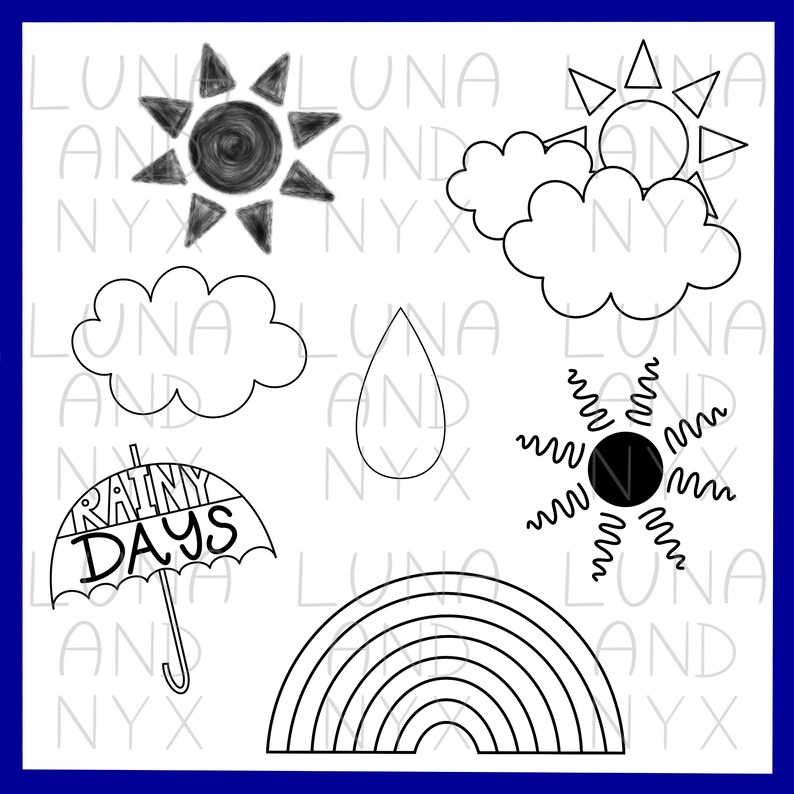 Weather Clipart Set / 15 PNG Files / Monochrome / Transparent ...