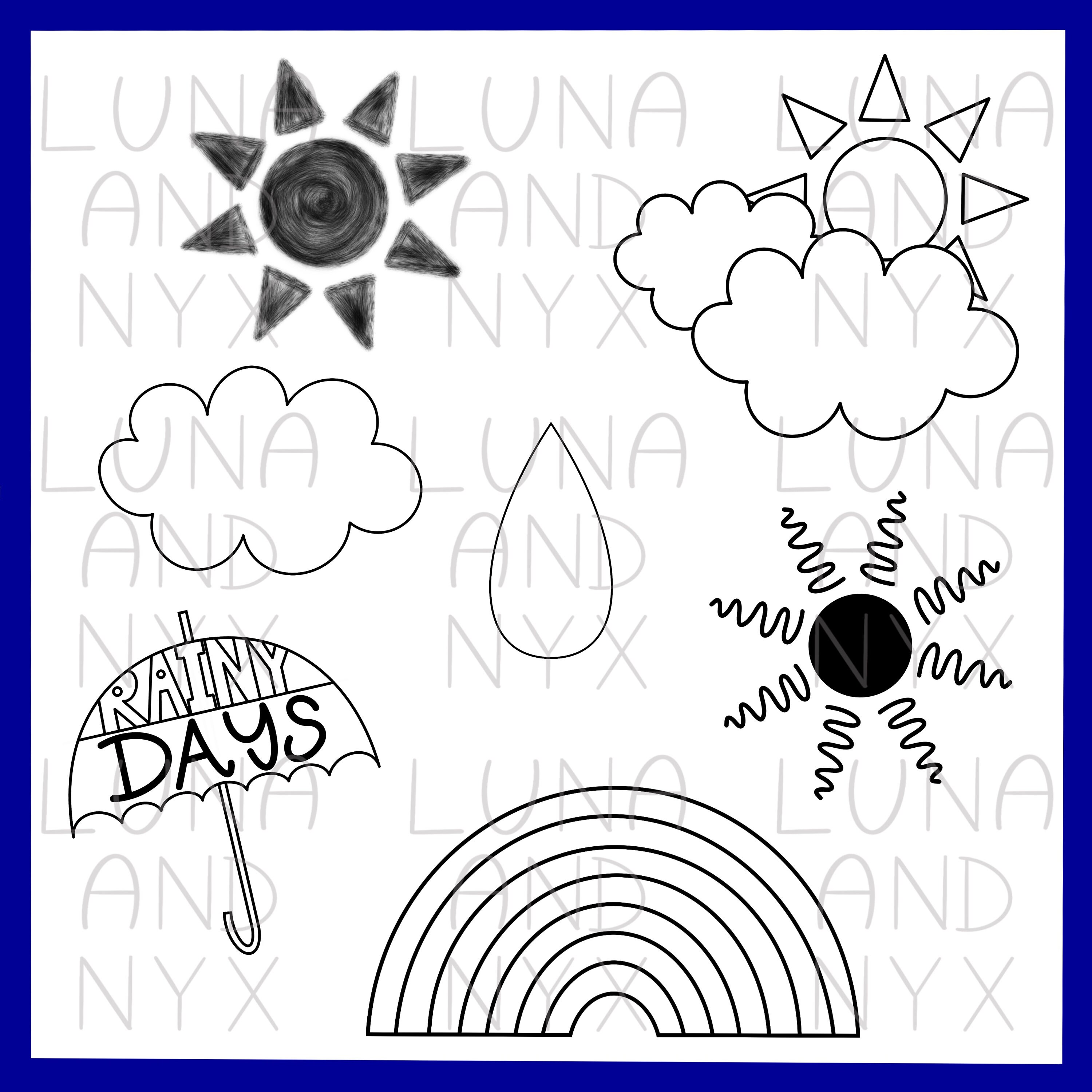 Weather Clipart Set / 15 PNG Files / Monochrome / Transparent ...