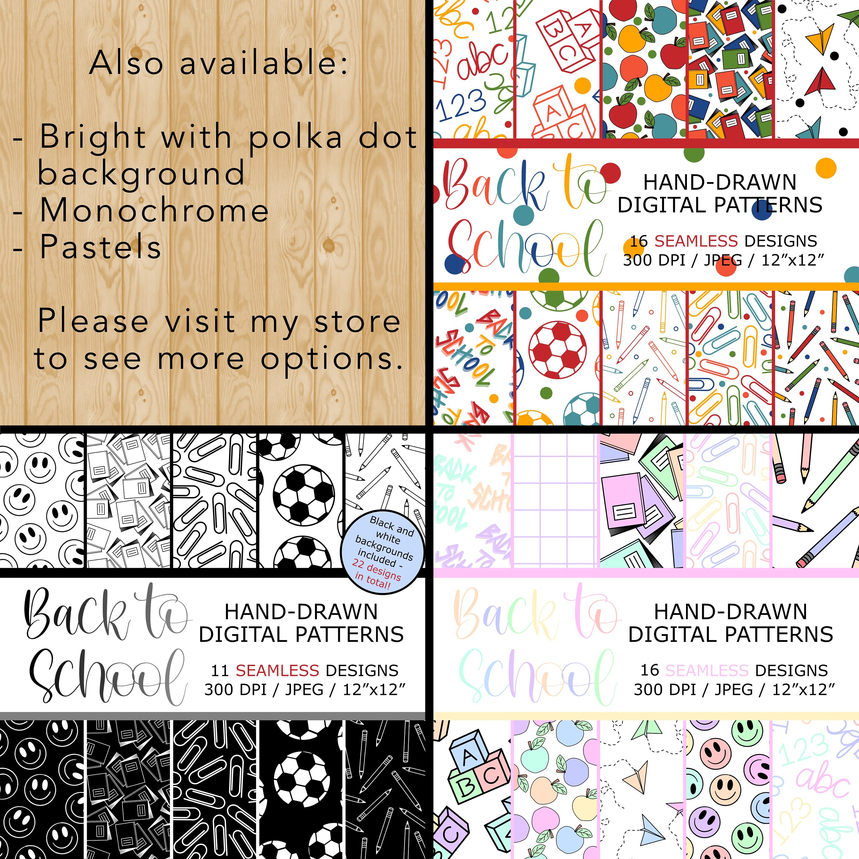 Bright Back to School Digital Paper / Hand Drawn / 17 Designs - Etsy