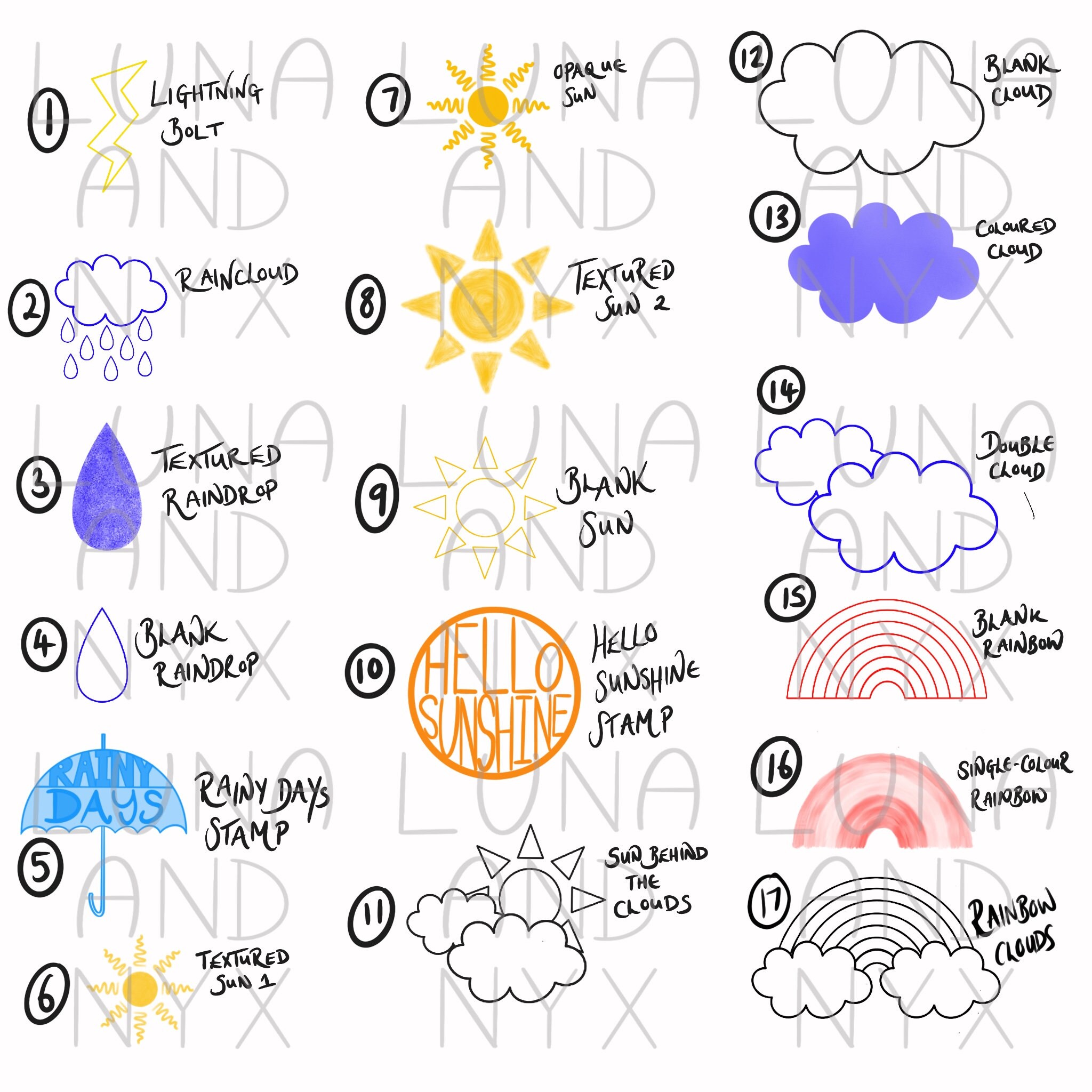17 Weather Stamps for Procreate Procreate Stamp Brushset - Etsy