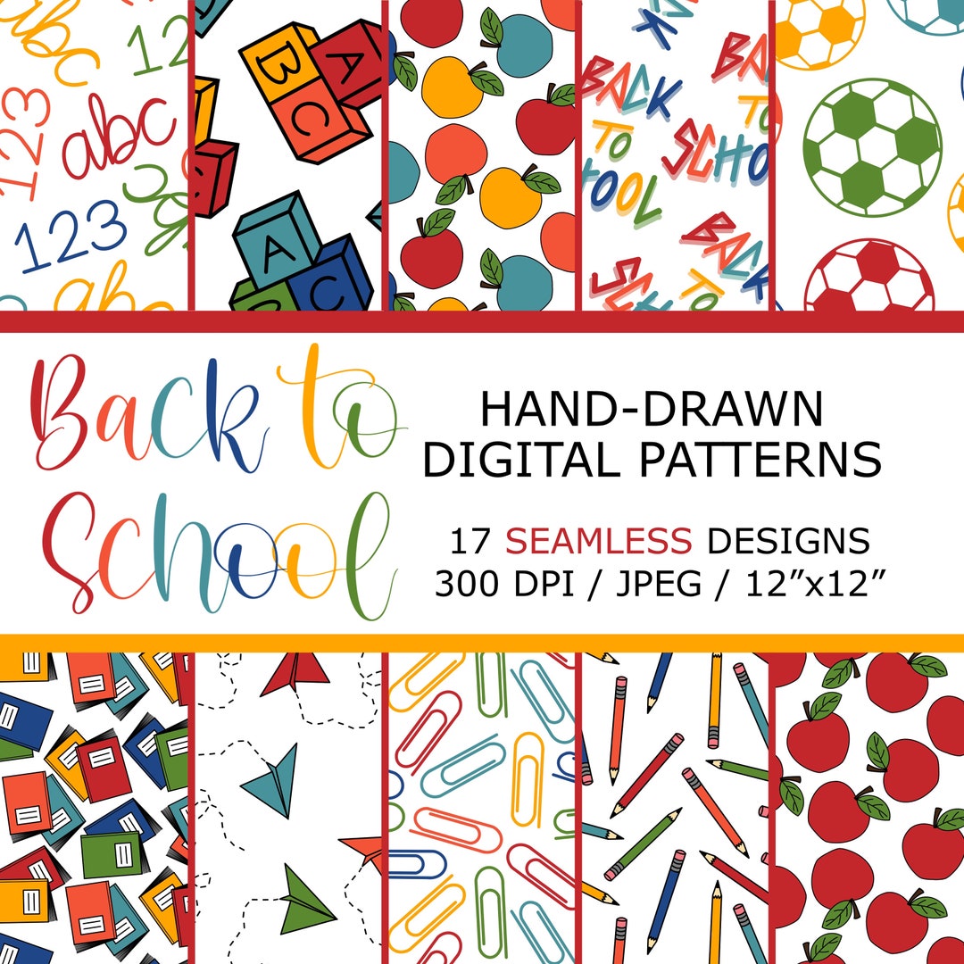 Bright Back to School Digital Paper / Hand Drawn / 17 Designs - Etsy