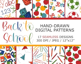 Pastel Back to School Digital Paper / Hand Drawn / 16 Designs ...