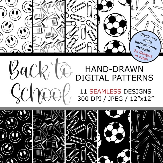 Black and White Back to School Digital Paper / Hand Drawn / 22 - Etsy